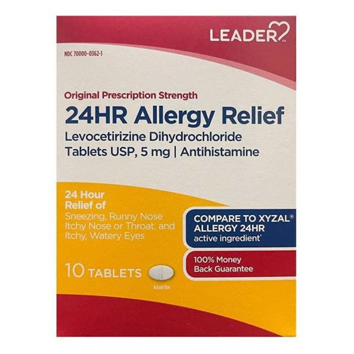 Leader 24 Hour Allergy Relief with Levocetirizine Dihydrochloride 25 M ...